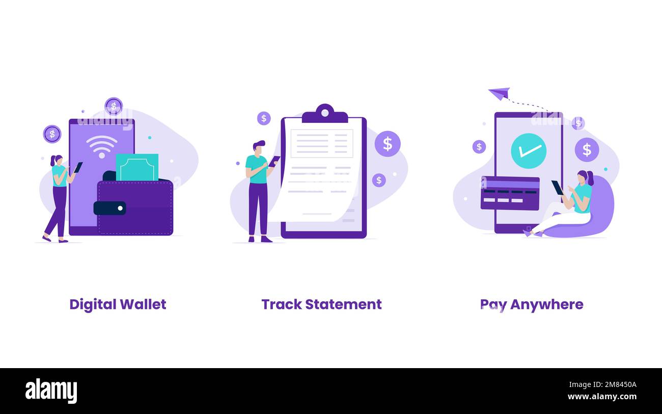 Digital wallet concept vector illustration set. Illustrations for ...