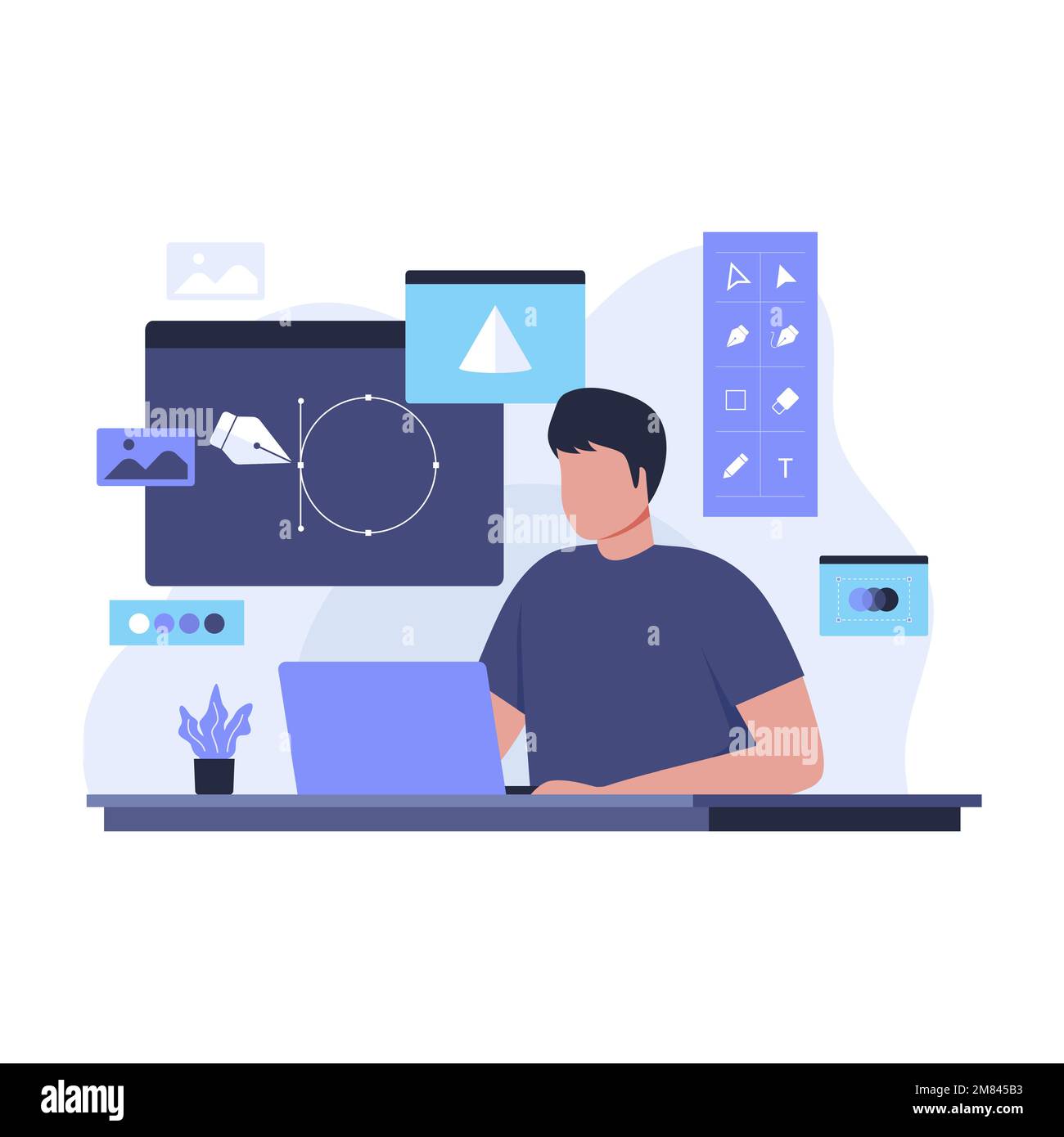 Graphic designer creating his artwork illustration design concept ...