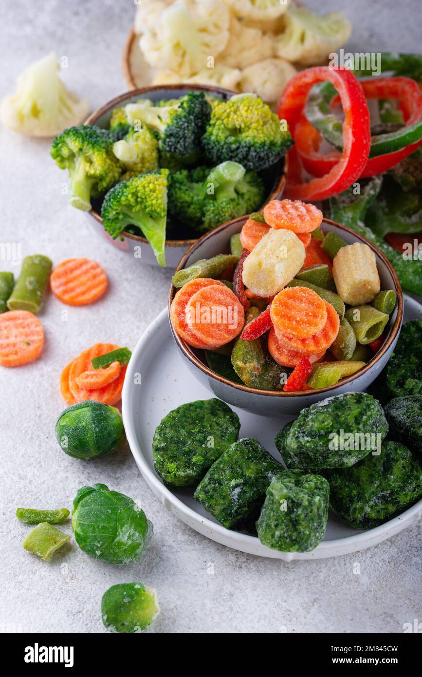 Different frozen vegetables. Food storage Stock Photo - Alamy