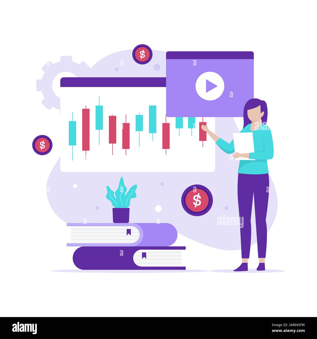 Flat design of stock market trading course concept. Illustration for ...