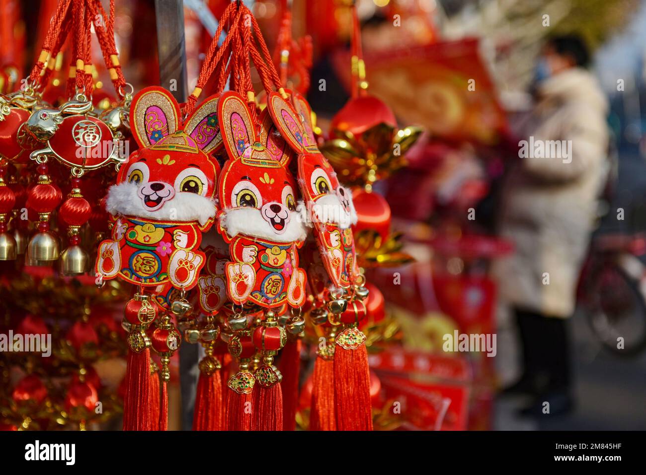 Fuyang, China. 11th Jan, 2023. Rabbit style Spring Festival pendants ...