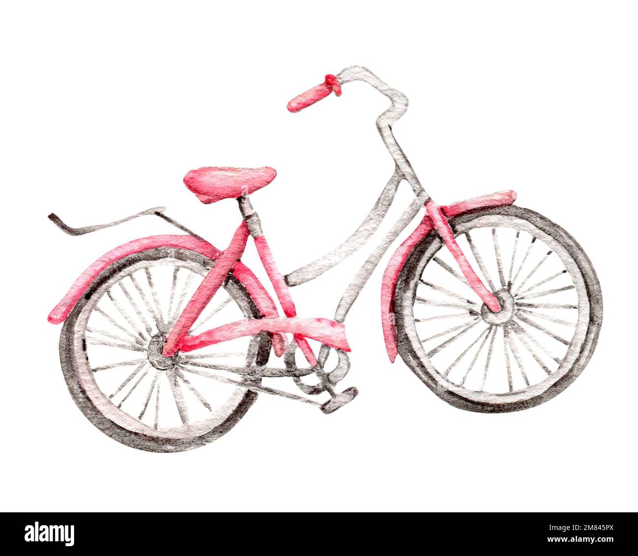 Watercolor illustration of an pink bicycle . Hand-drawn in watercolour ...