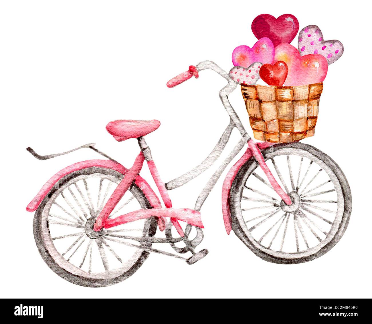 Watercolor illustration of an pink bicycle . Hand-drawn in watercolour ...
