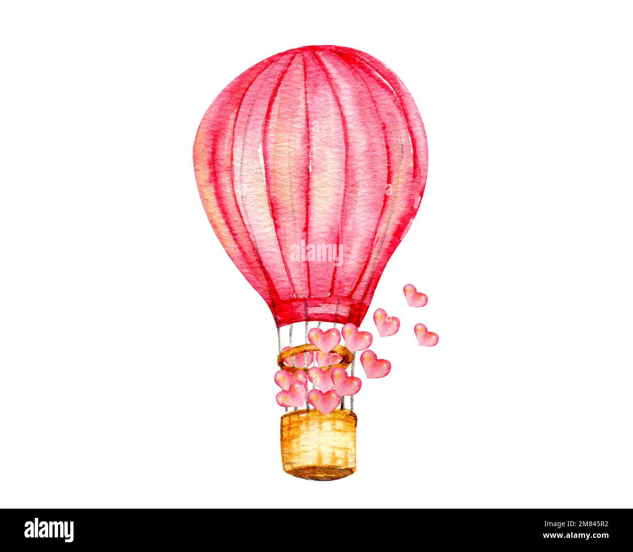 Watercolor illustration of an pink balloon and valentine party elements ...