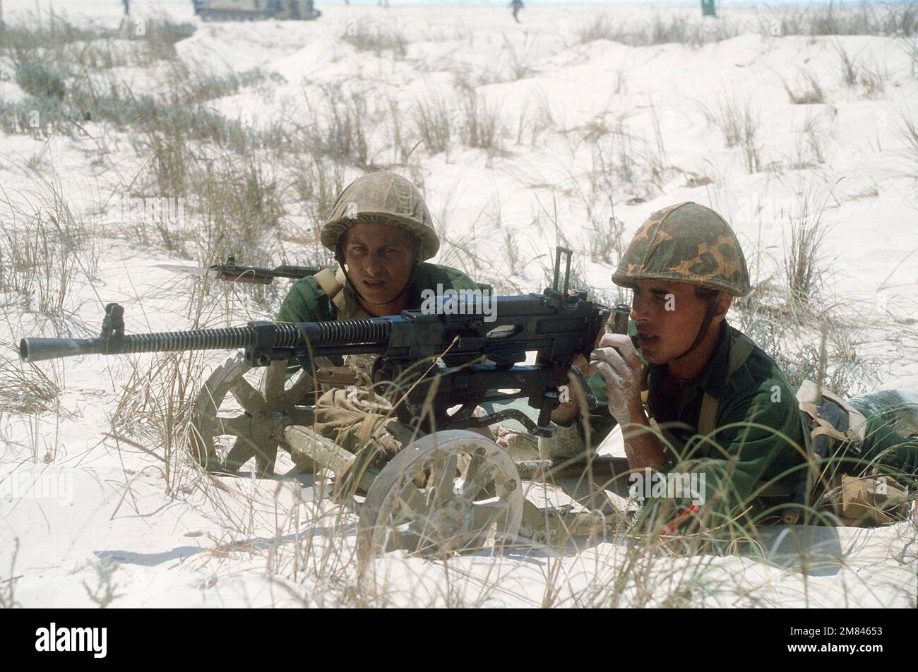 Egyptian marines aim a Soviet-made SG43 medium machine gun during an ...