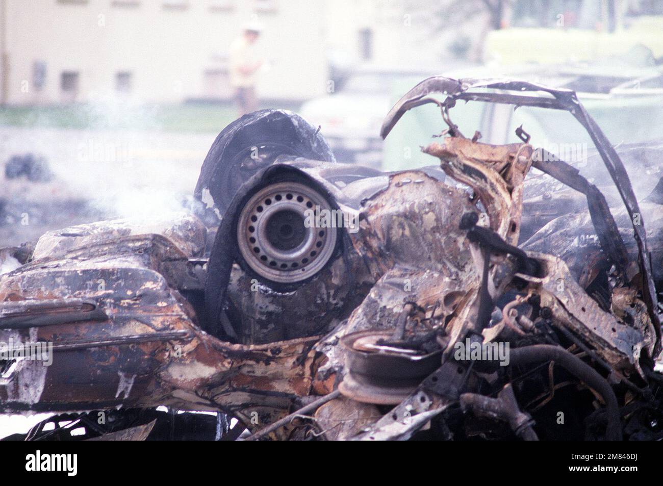 A section of the car that exploded while carrying a bomb behind the ...