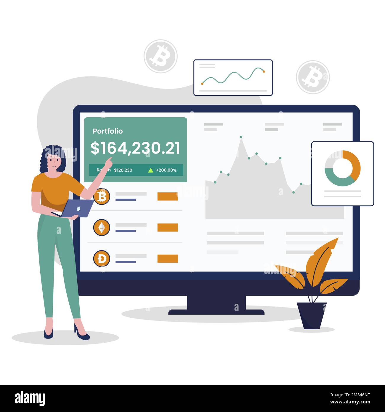 Crypto portfolio illustration design concept. Illustration for websites ...