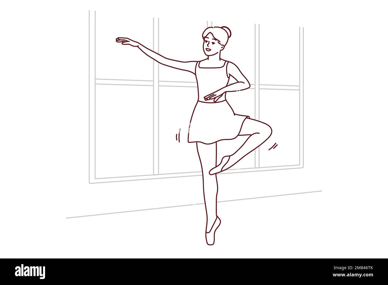 Young woman in tutu dancing in school. Smiling girl in dress practice ...