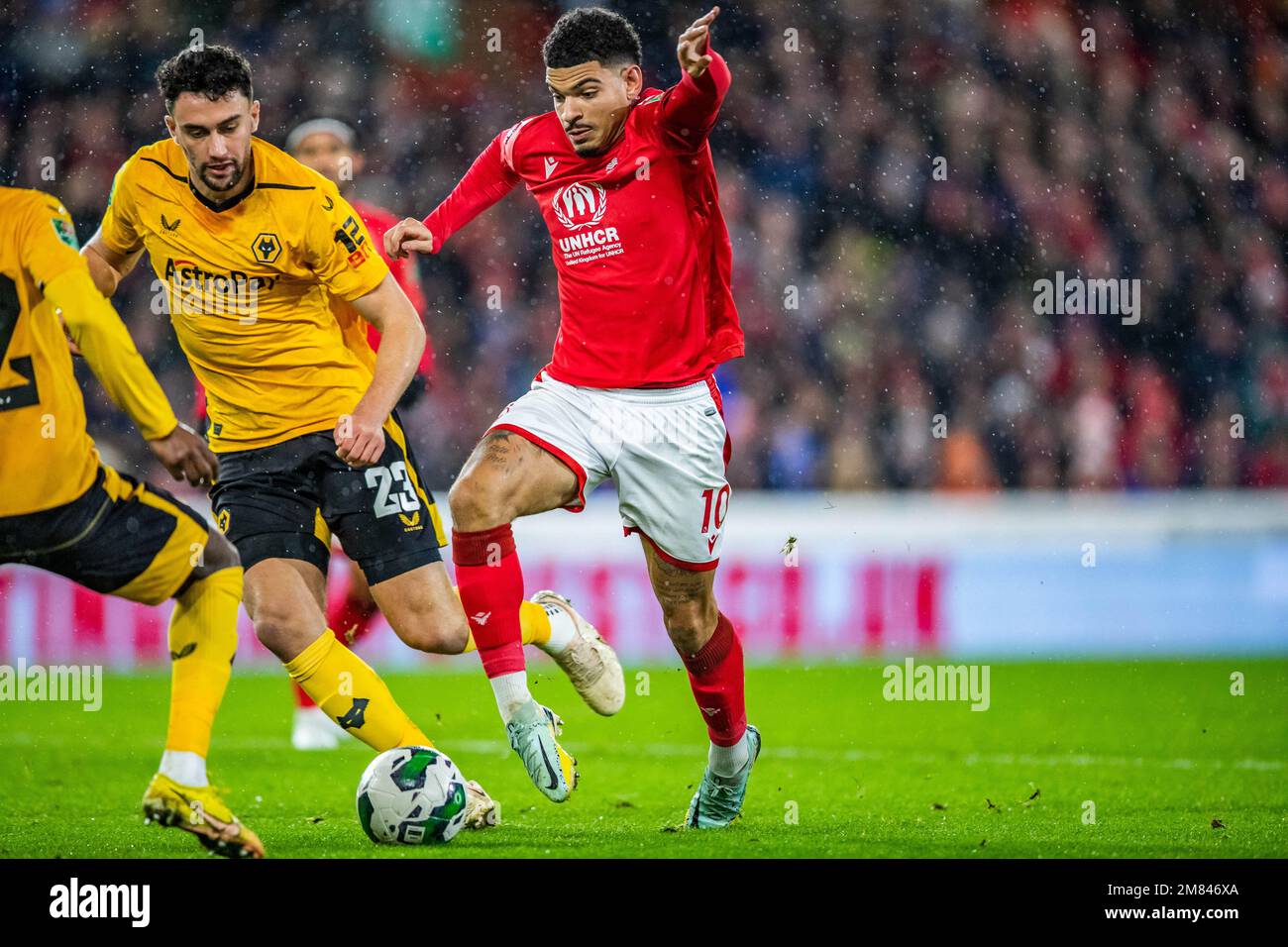 Morgan Gibbs-White #10 of Nottingham Forest looks for a way through the ...