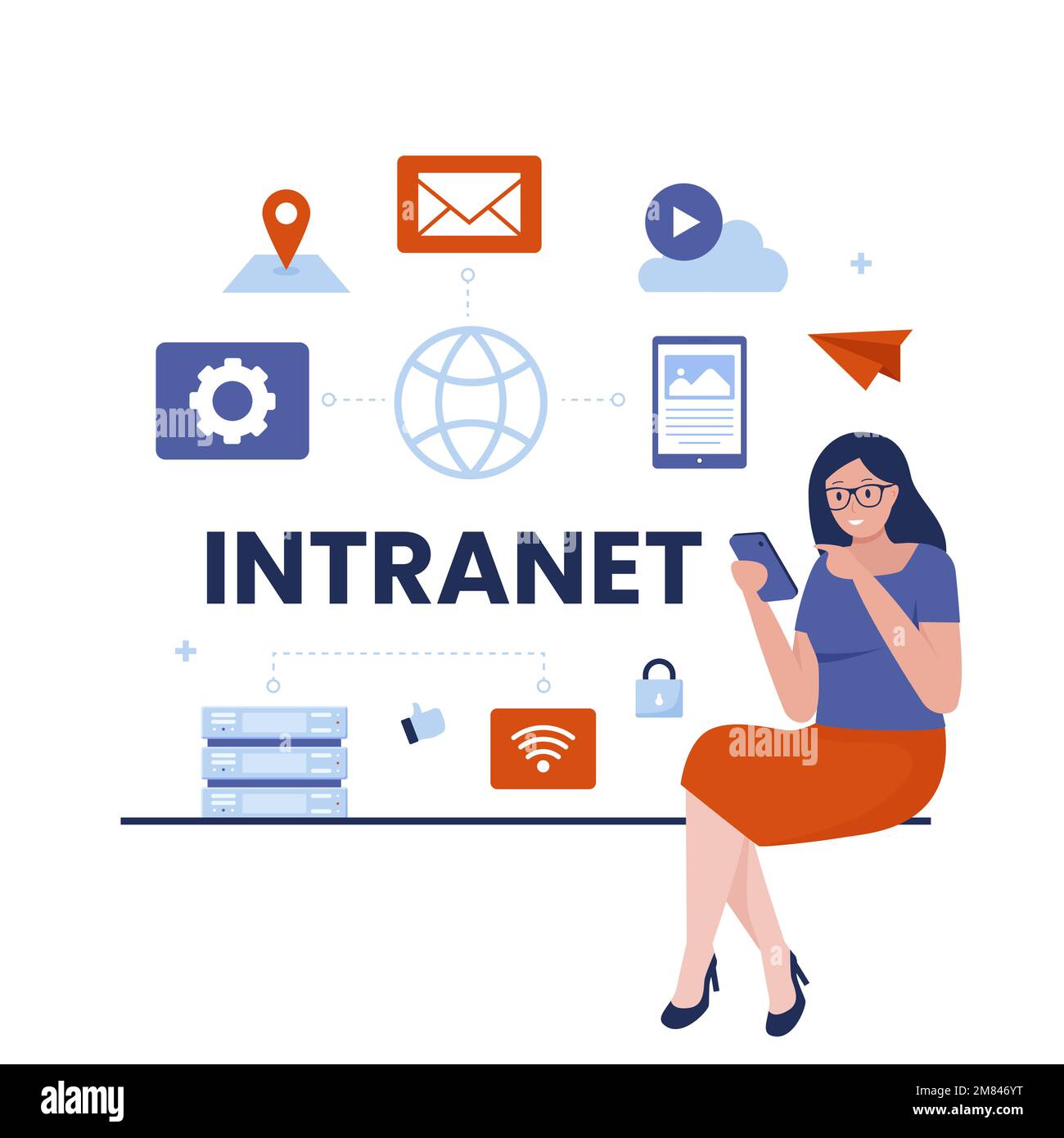 Flat design of intranet internet network connection. Illustration for ...