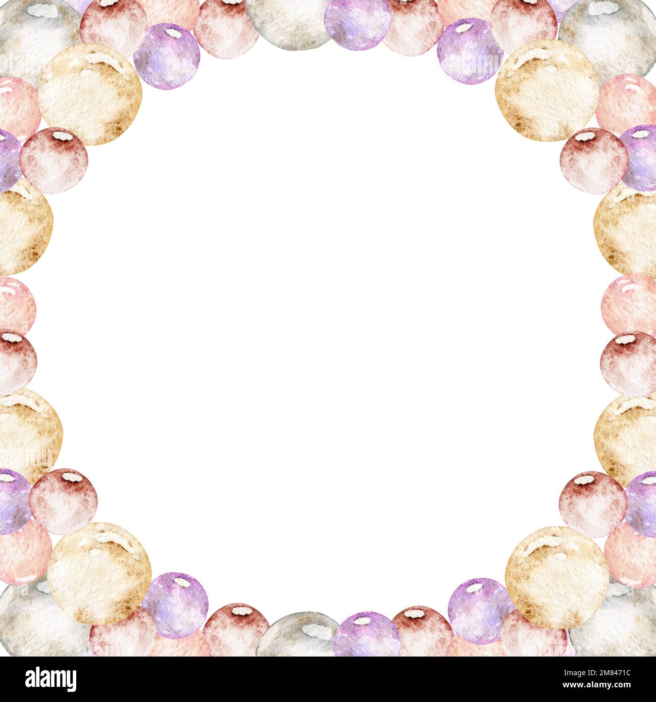Watercolor hand drawn circle shaped frame with pastel bubbles for ...