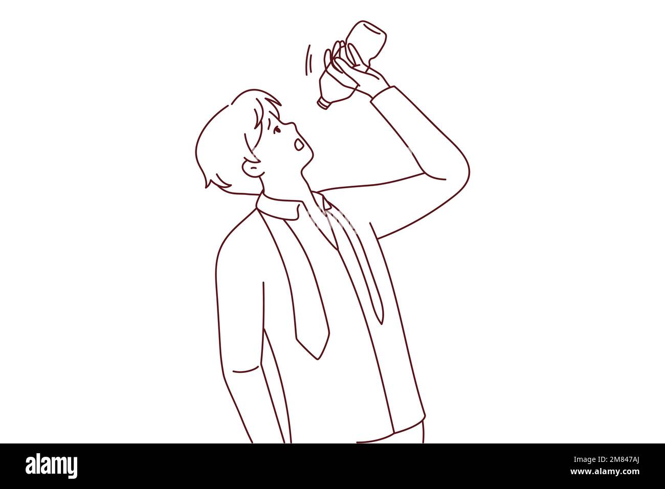 Thirsty man suffer from hot weather drinking last drops of water ...