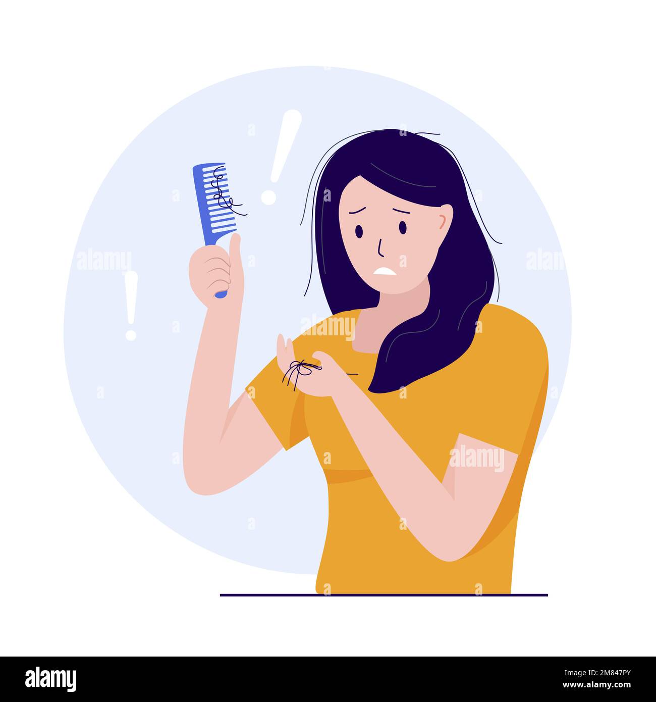 Flat design of woman suffering from the hair loss. Illustration for ...