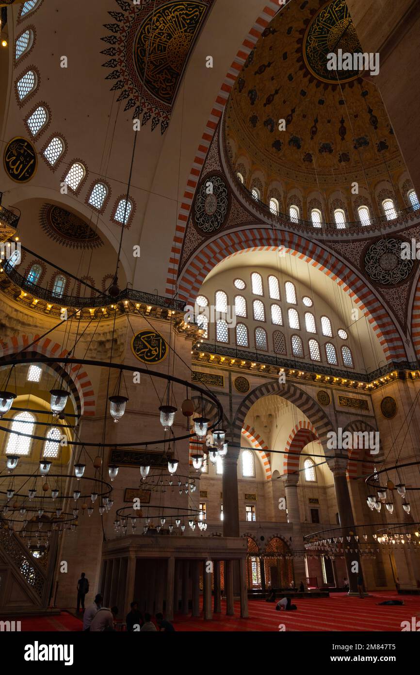Interior view of Suleymaniye Mosque in Istanbul. Ottoman architecture ...