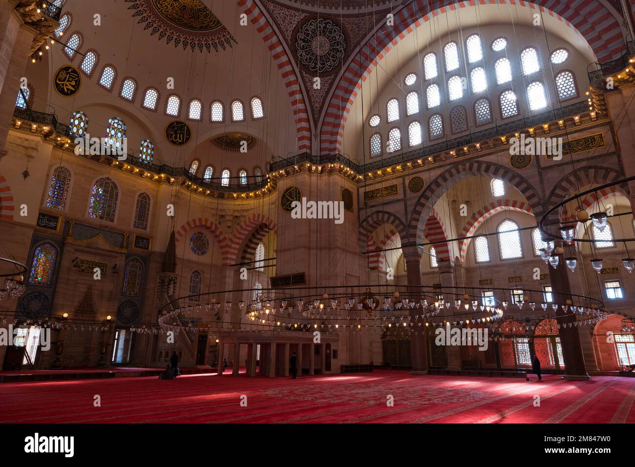 Suleymaniye Mosque view from inside. Ottoman architecture. Ramadan or ...