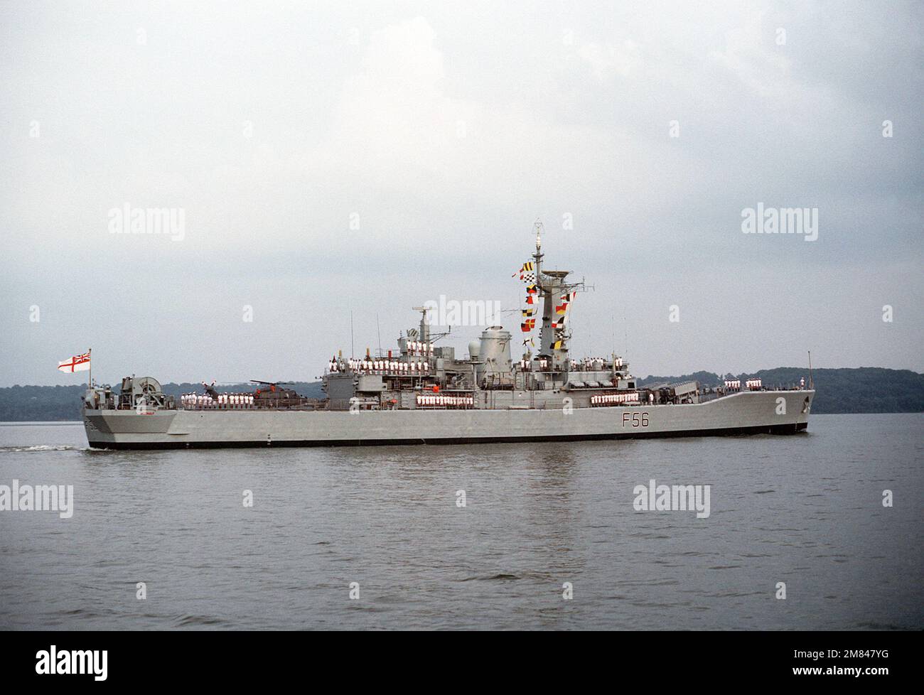 A starboard quarter view of the British Leander Class frigate HMS ...