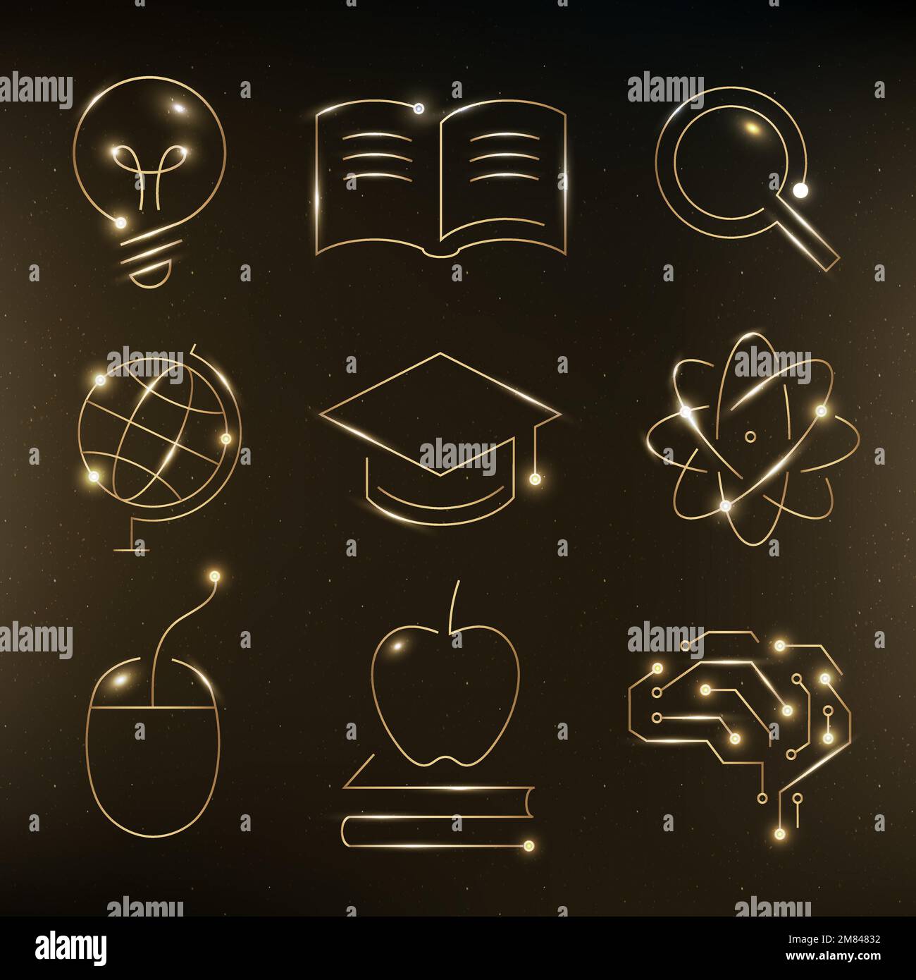 Education technology gold icons vector digital and science graphic ...