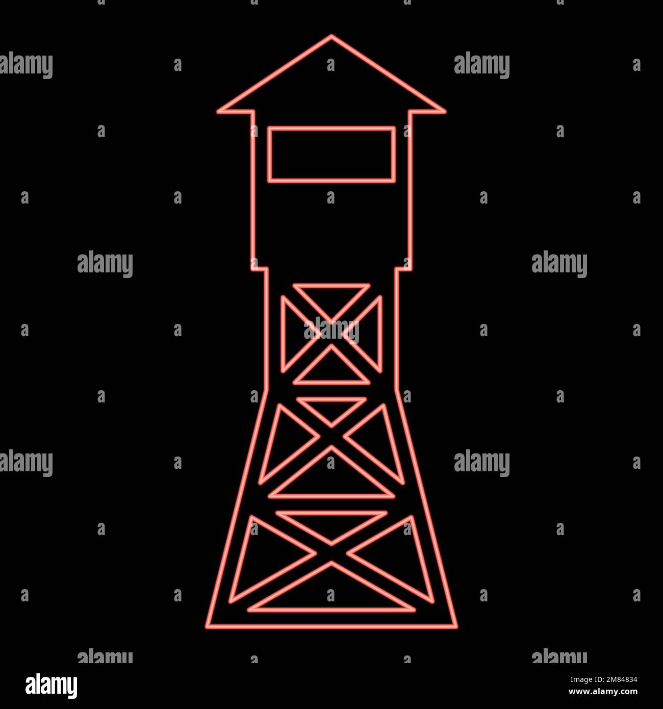 Neon watching tower Overview forest ranger fire site red color vector ...