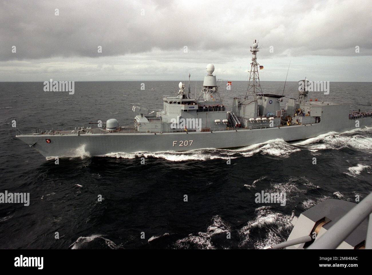 A port bow view of the West German frigate FGS BREMEN (F-207) during ...