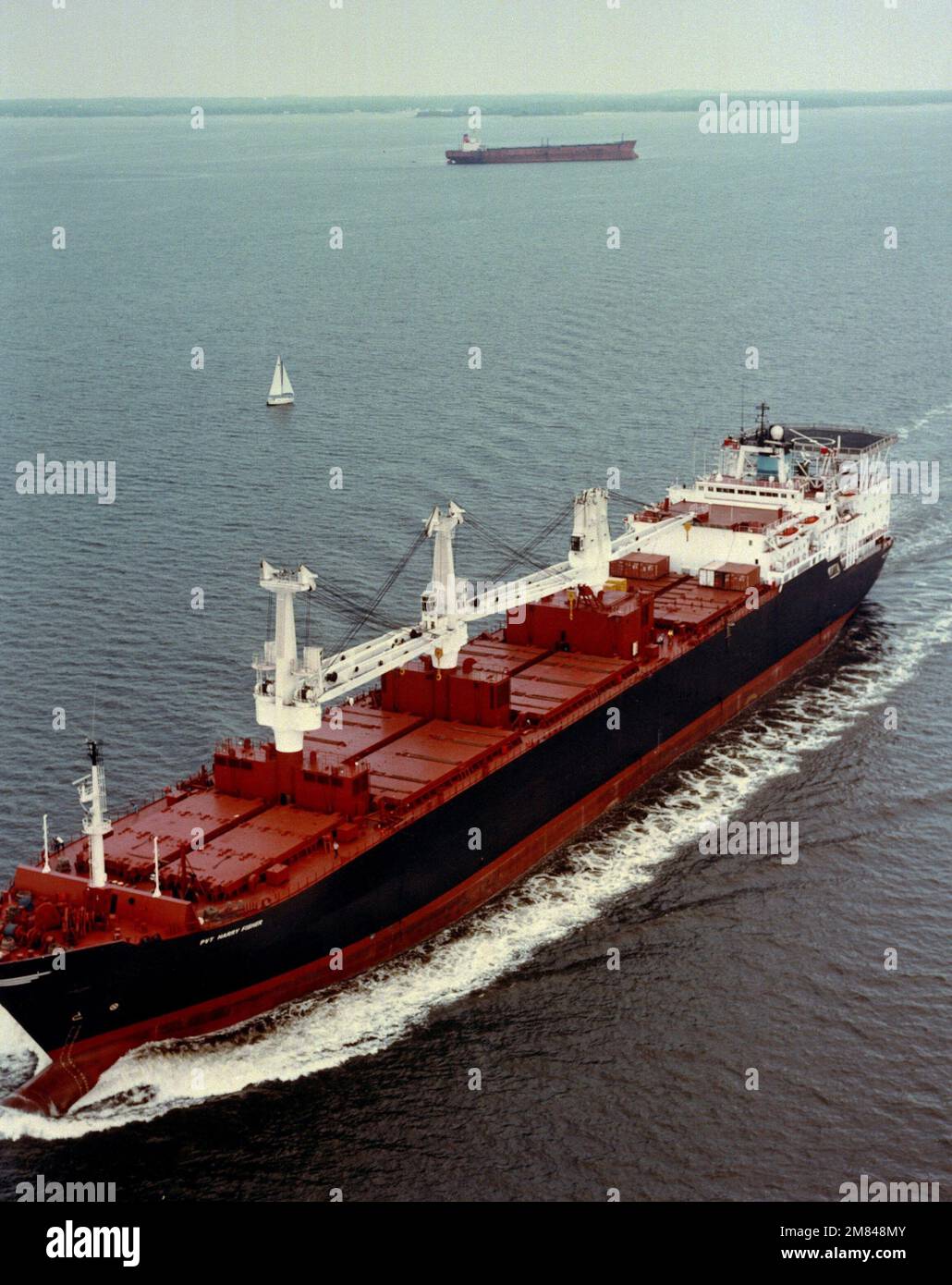 An elevated port bow view of the Maritime Prepositioning Ship USNS PVT ...
