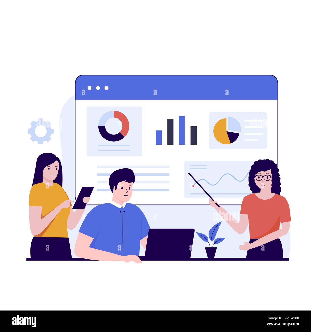 Team work people working in the office. Illustration for websites ...