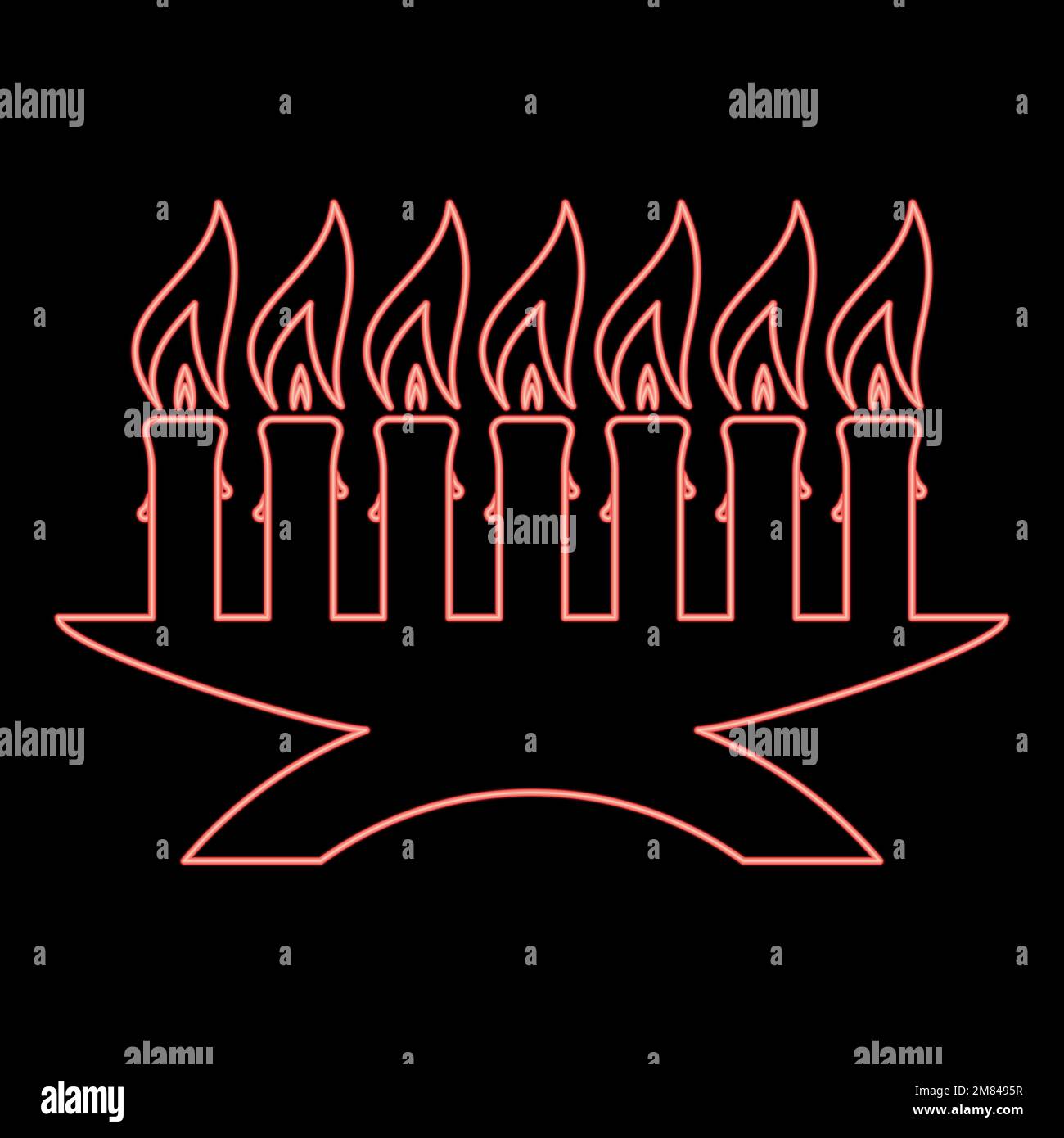 Neon kwanzaa candles glowing African holiday Seven candle on ...