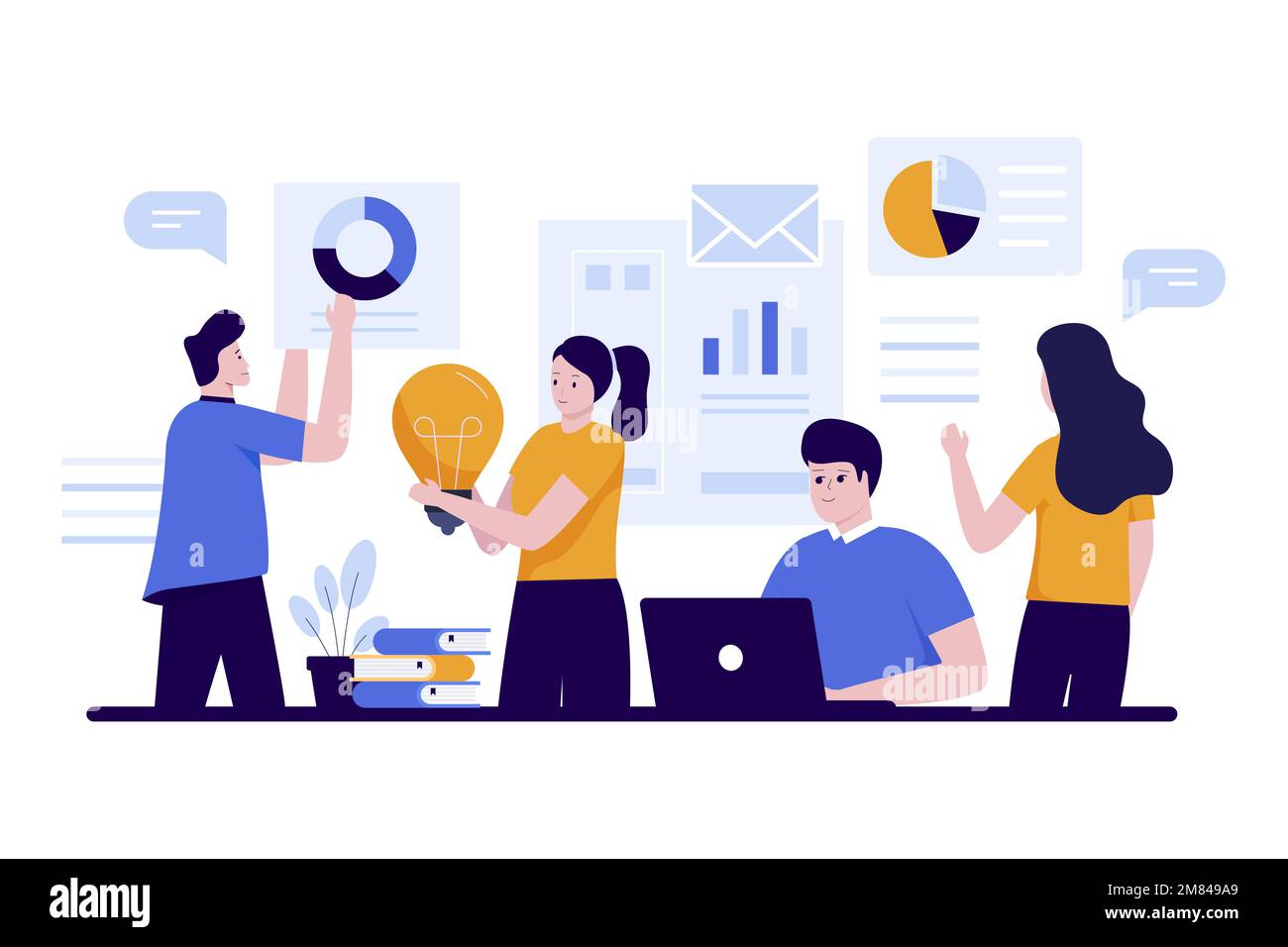 Team work people working in the office. Illustration for websites ...