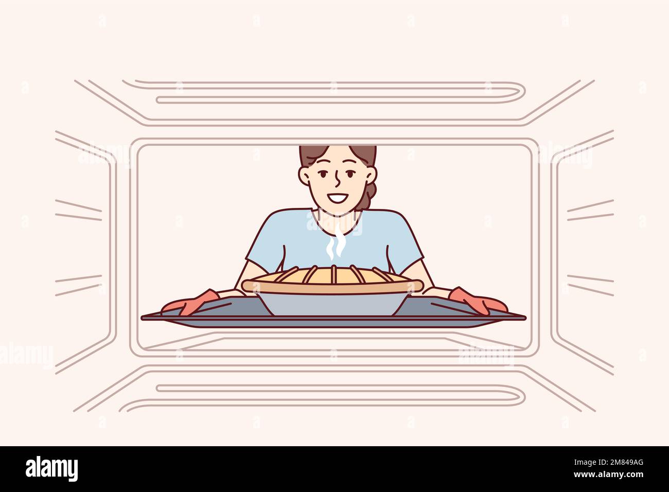 Woman taking out food oven gloves Stock Vector Images - Alamy