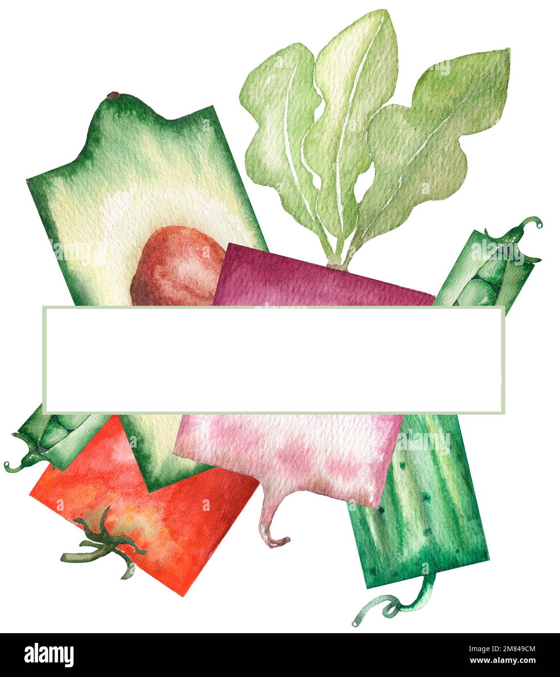 Watercolor cute garden vegetables frame, harvest illustration, avocado ...