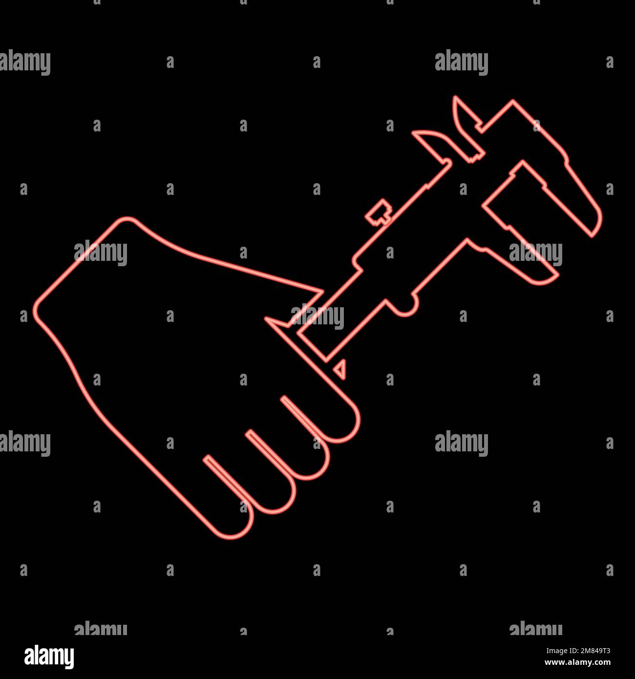 Neon calliper in hand Caliper in arm Measuring device measure use red ...