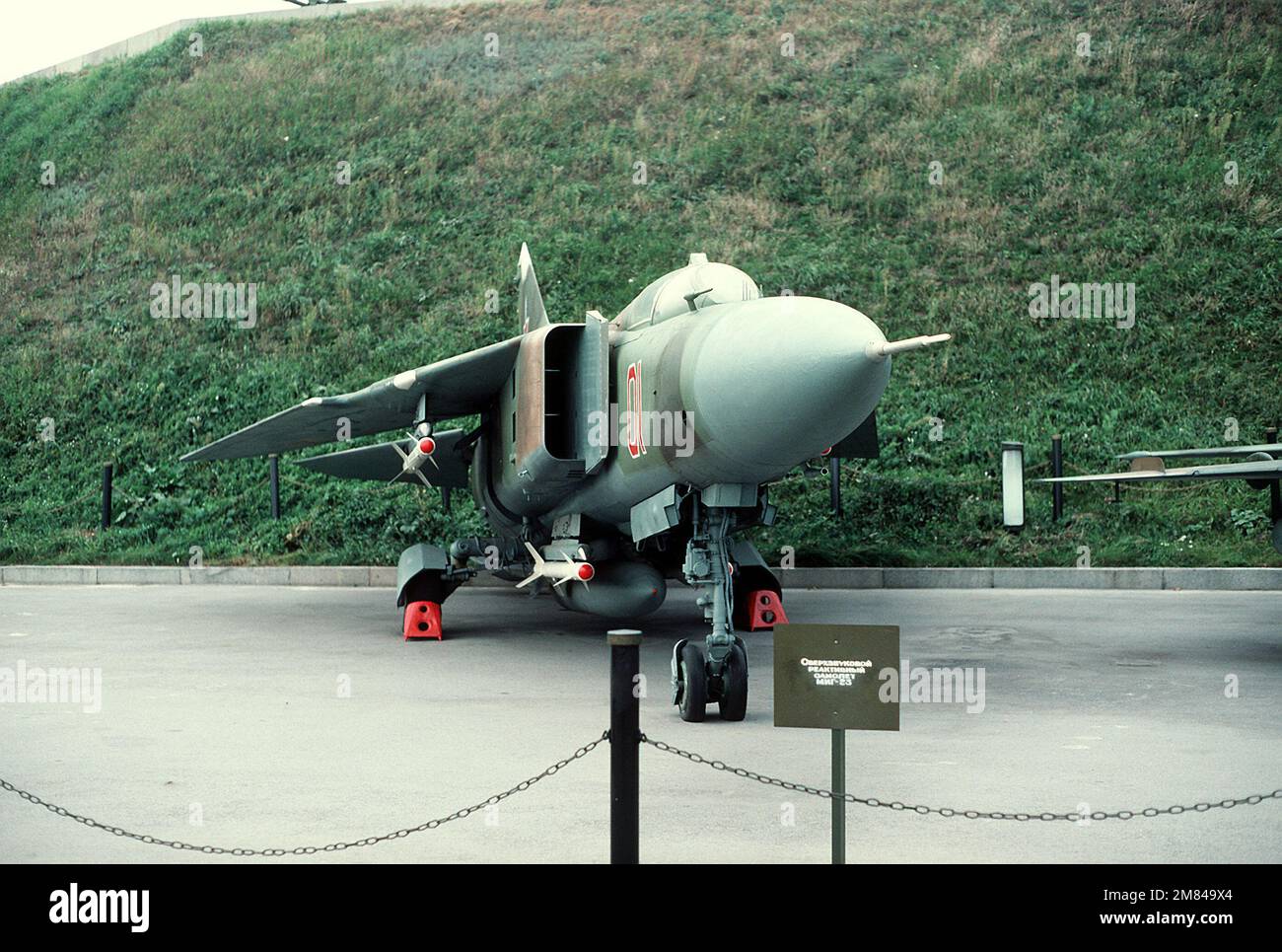 Front view of a Soviet MiG-23 Flogger B fighter aircraft with AAM-2 ...