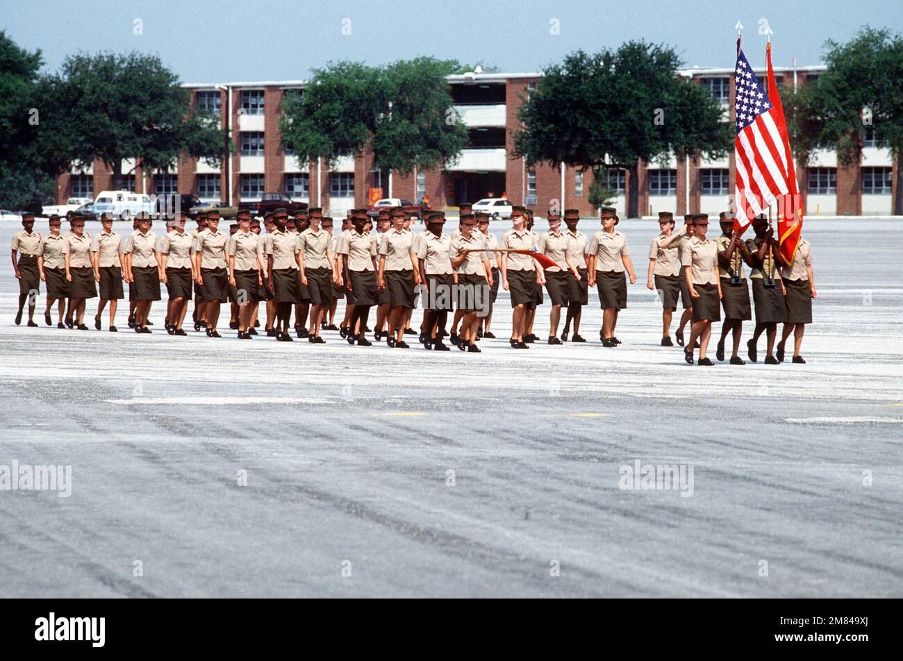 Women Marines pass in review during graduation ceremonies at the Marine ...