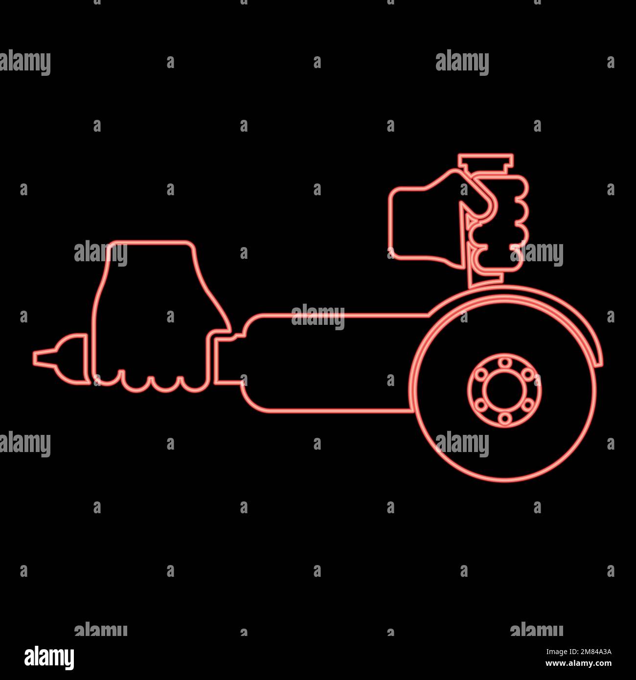 Neon surface grinder in hand tool in use Arm Electric circular saw ...