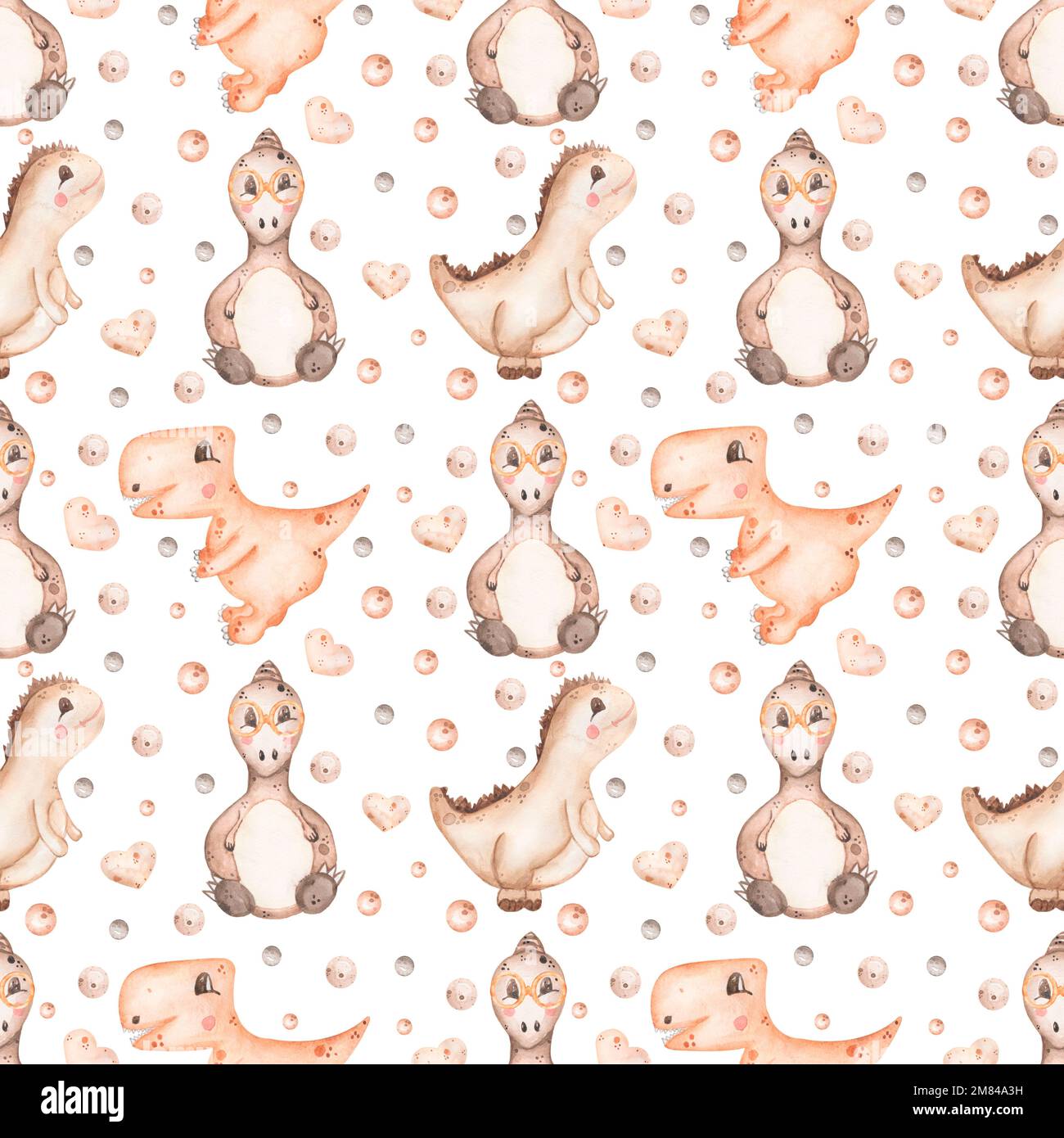 Dinosaurs seamless pattern, Watercolor hand drawn kids paper, animals ...