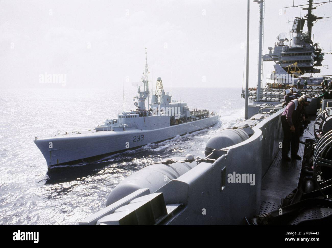 A port bow view of the Canadian Forces, St. Laurent Class, Frigate HMCS ...