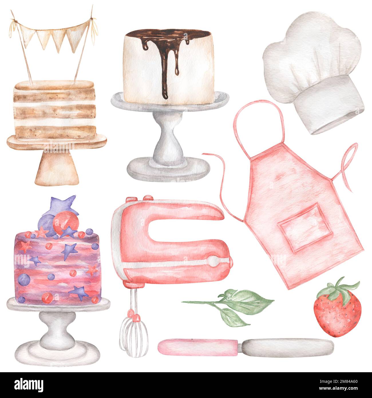 Watercolor Baking set Clipart, Bakery Supplies illustration, cakes ...