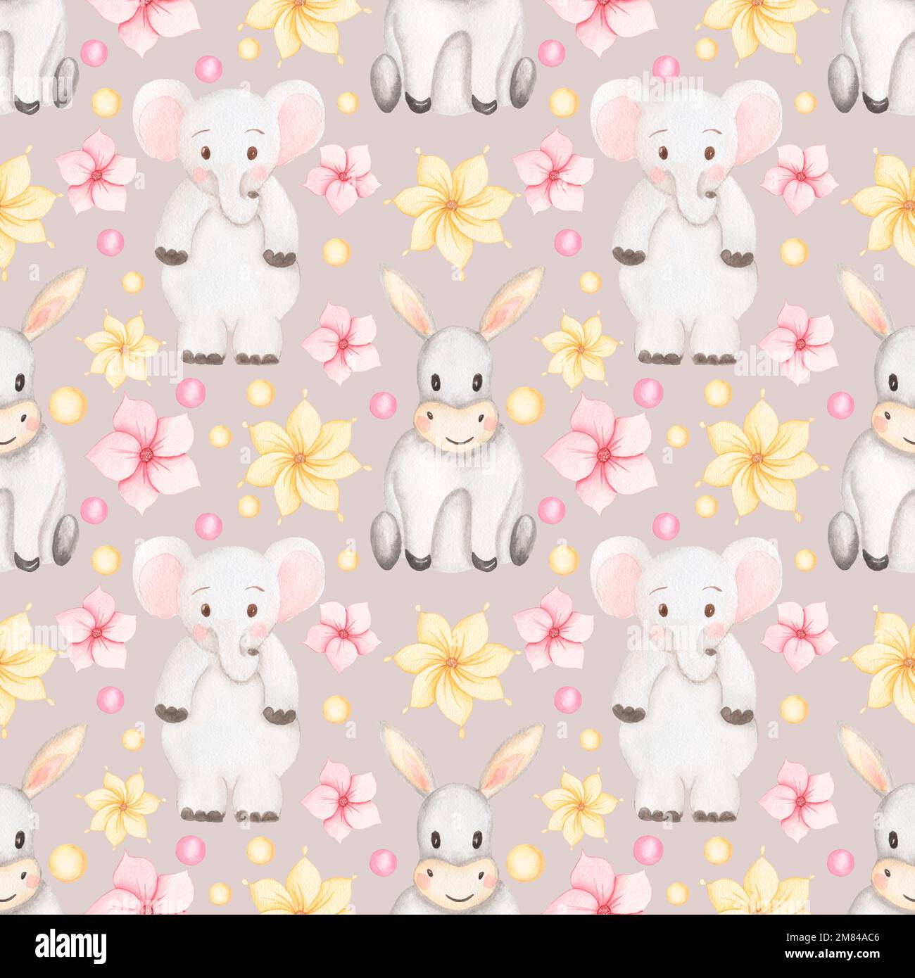 Baby animals seamless pattern, Watercolor hand drawn kids paper ...