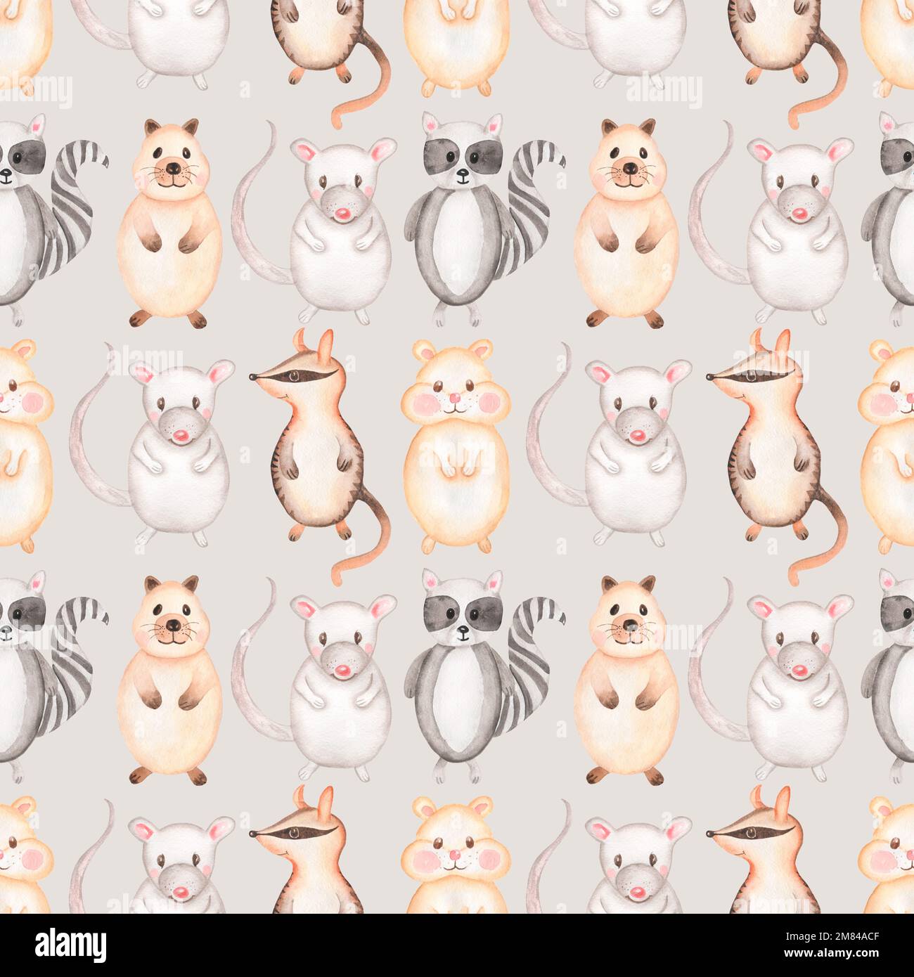 Baby animals seamless pattern, Watercolor hand drawn kids paper ...