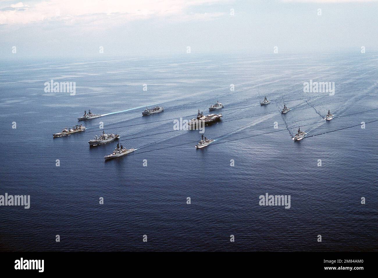 Aerial view of Battle Group Alfa underway. The ships are: (clockwise ...