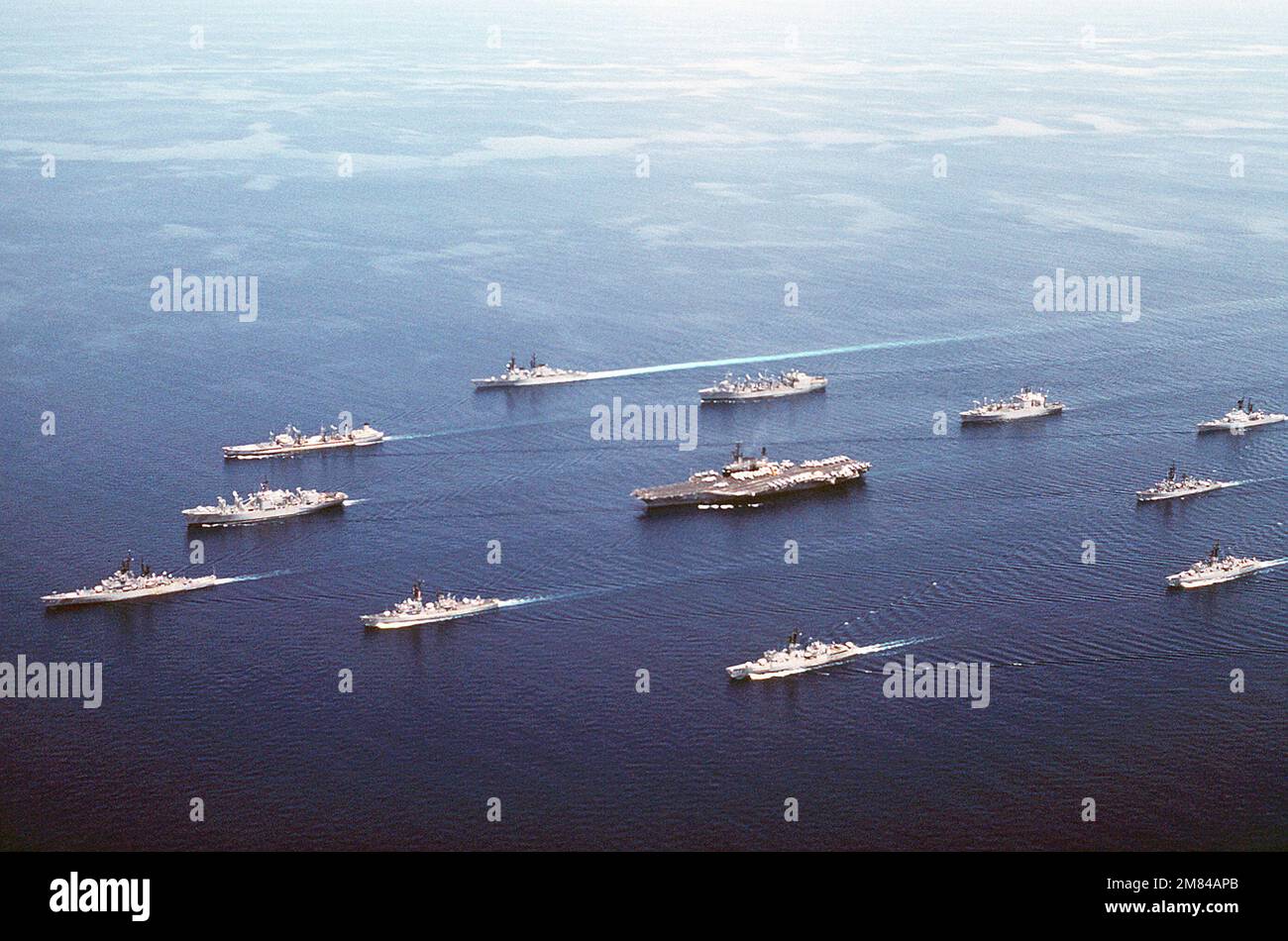 Aerial view of Battle Group Alfa underway. The ships are: (clockwise ...