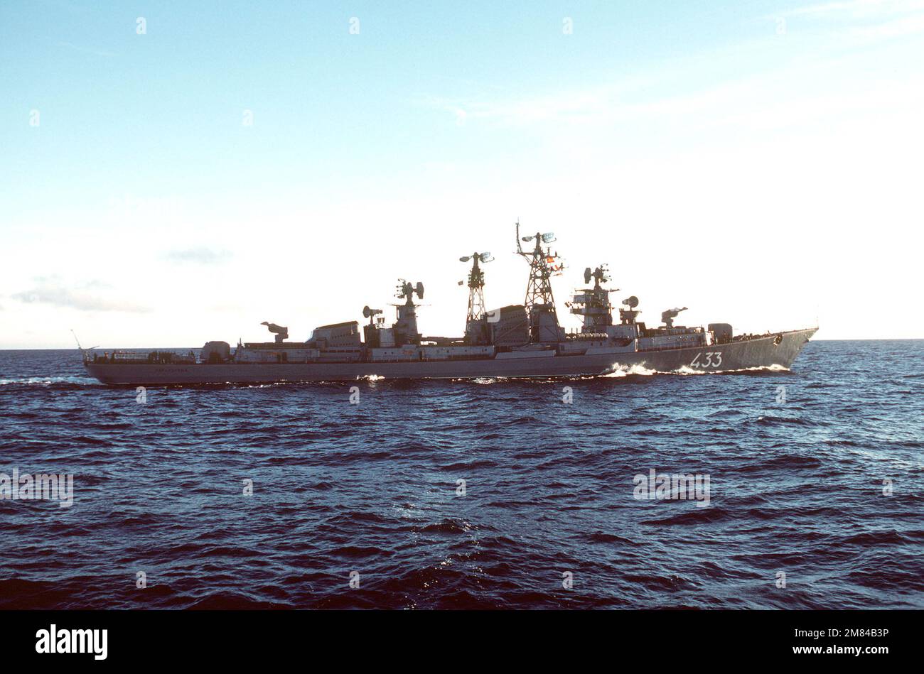 A starboard view of a Soviet Mod Kashin class guided missile destroyer ...