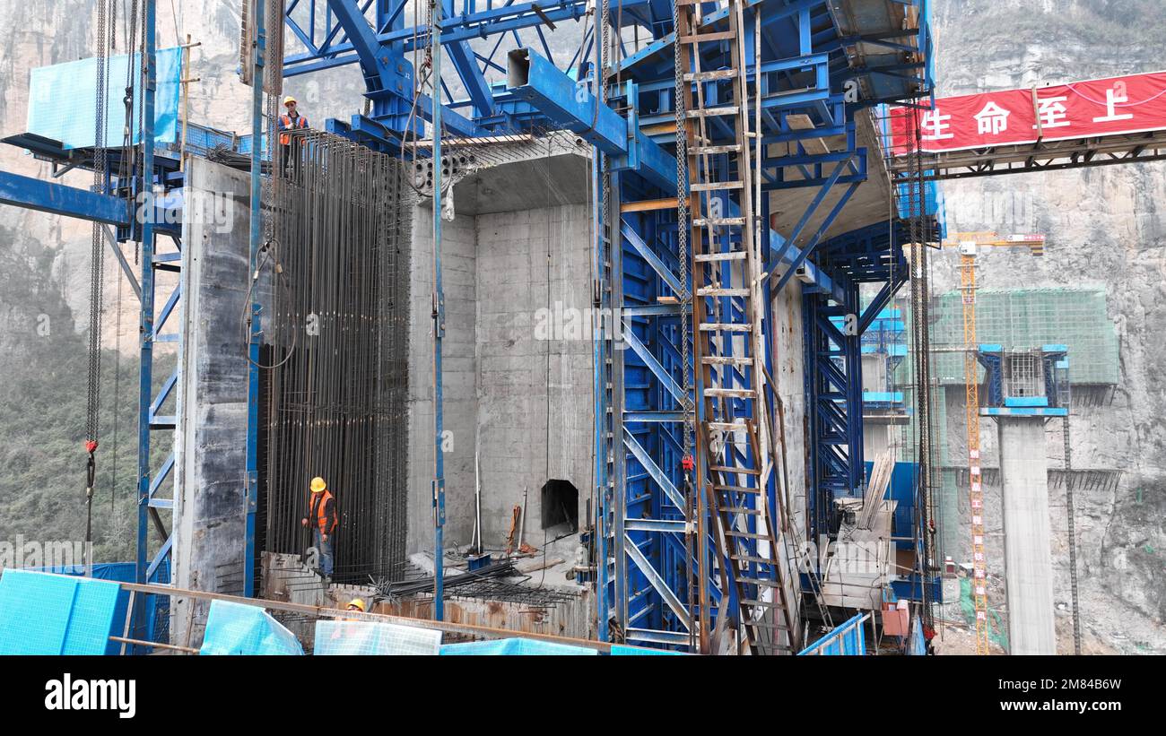 Aerial photo shows the construction site of Apengjiang Bridge of ...