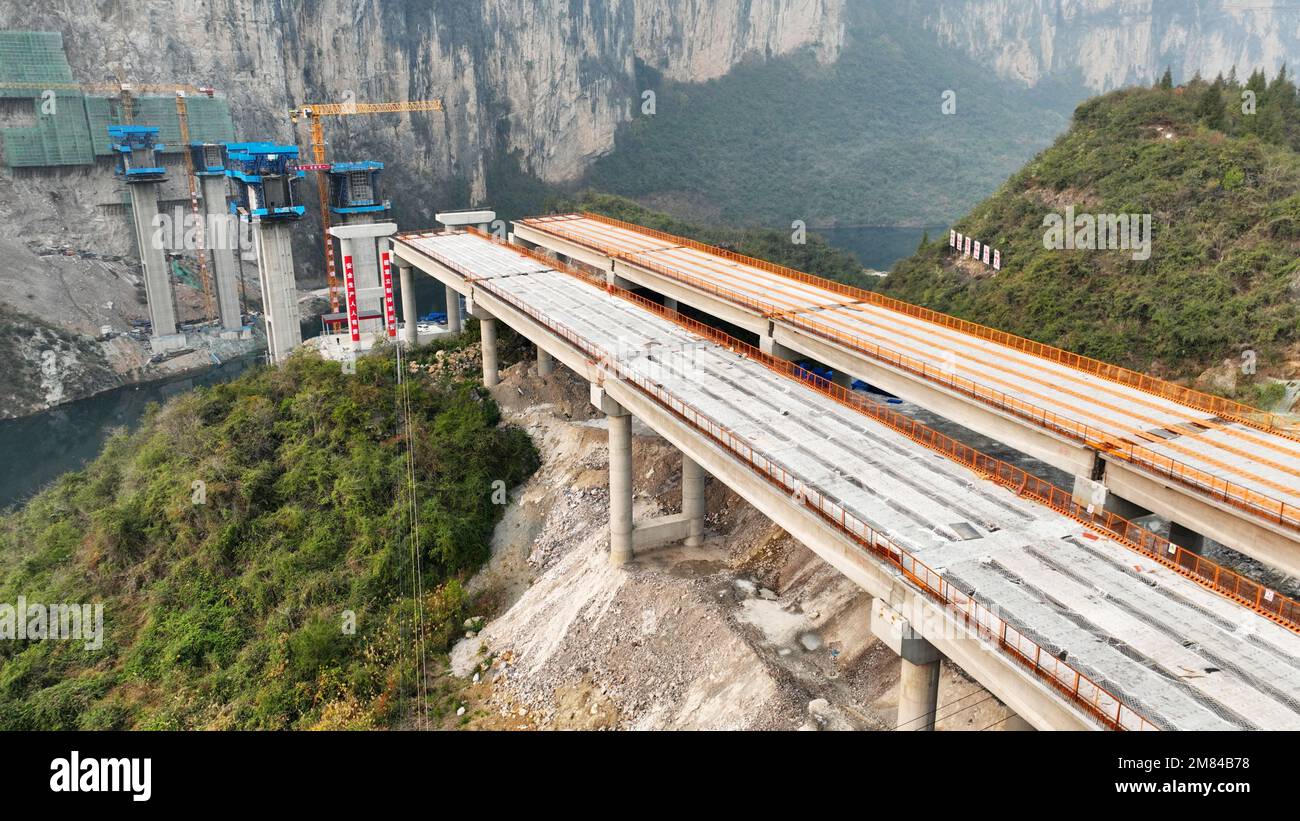 Aerial photo shows the construction site of Apengjiang Bridge of ...