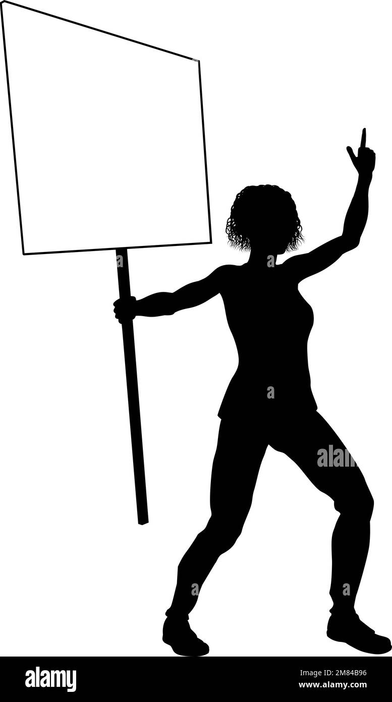 Protest Rally March Picket Sign Silhouette Person Stock Vector Image ...