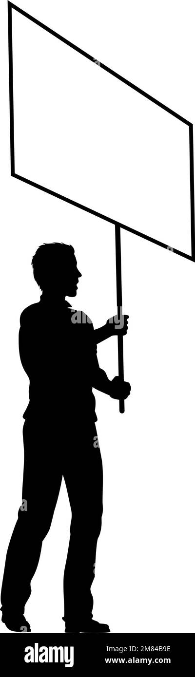 Protest Rally March Picket Sign Silhouette Person Stock Vector Image ...