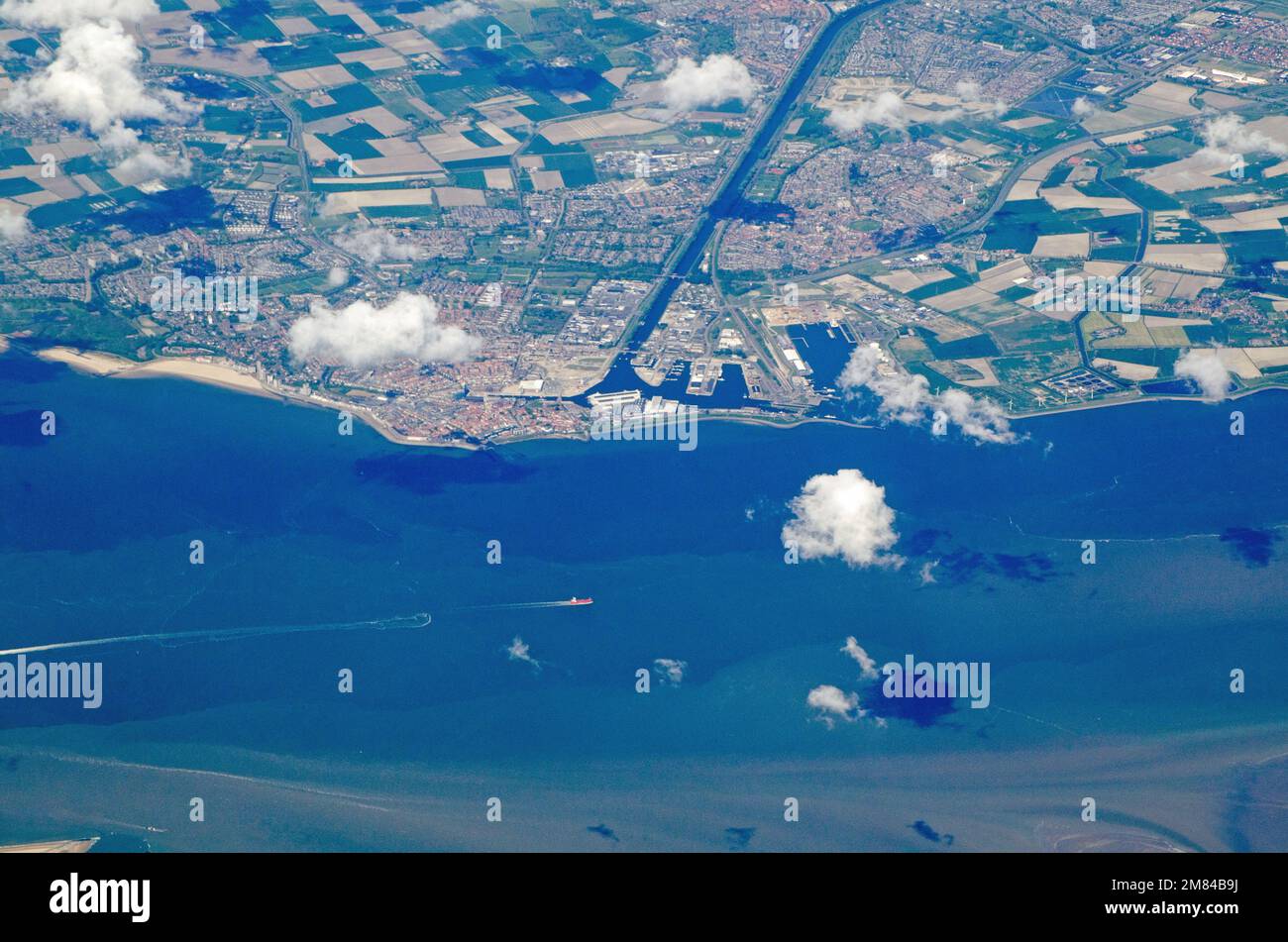Aerial view on a sunny day looking North across the Western Scheldt ...