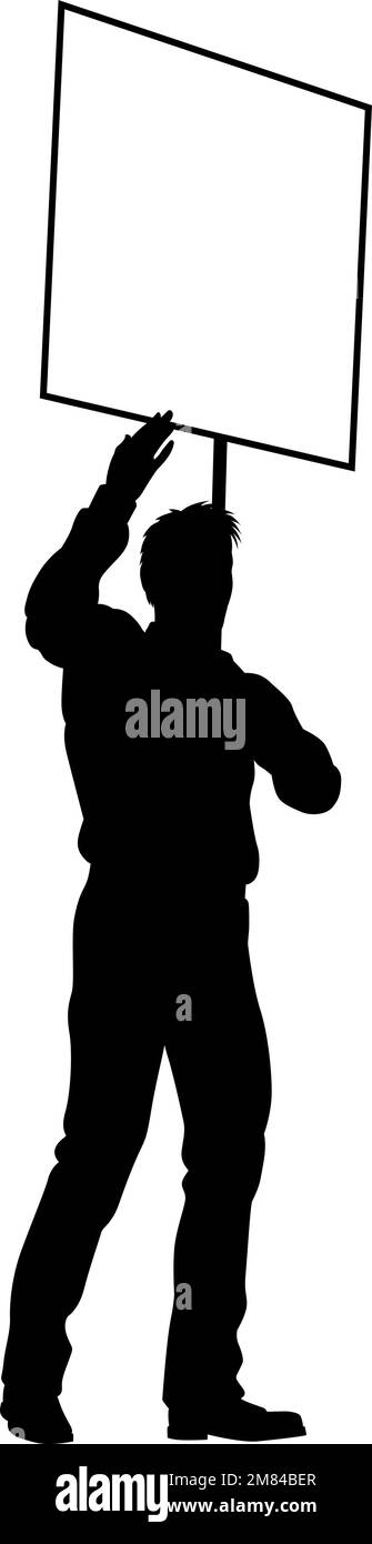 Protest Rally March Picket Sign Silhouette Person Stock Vector Image ...