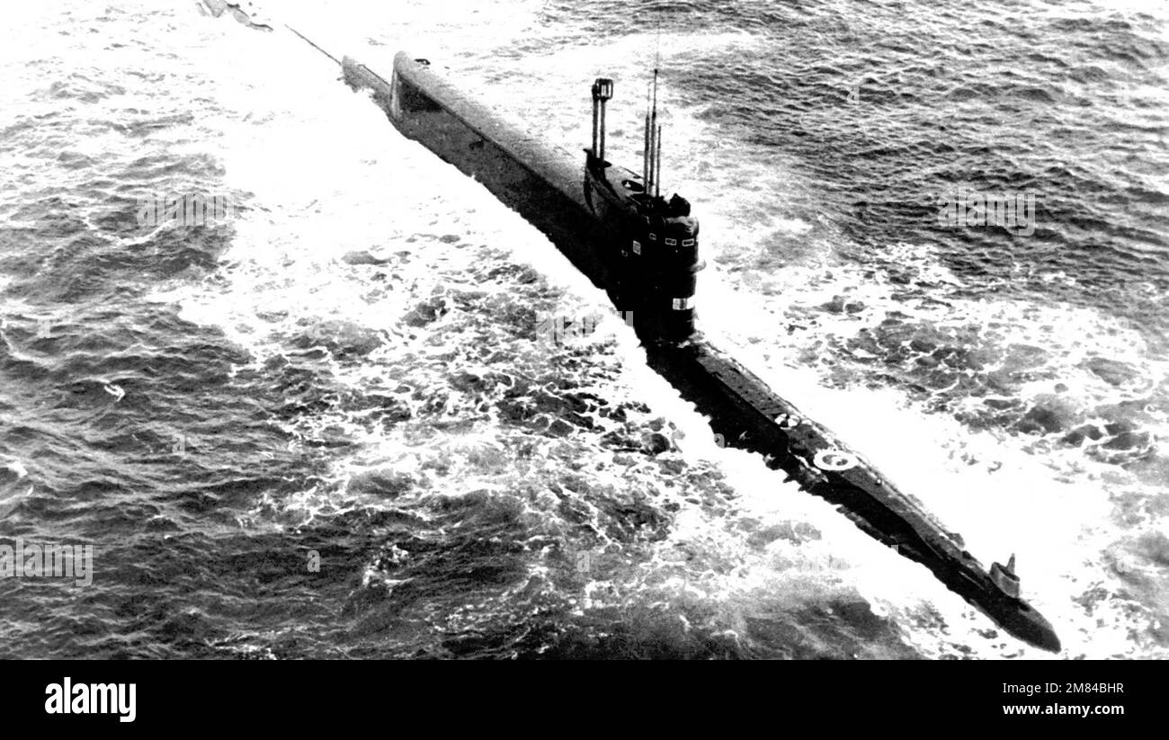 An aerial starboard bow view of a Soviet Golf III class ballistic ...