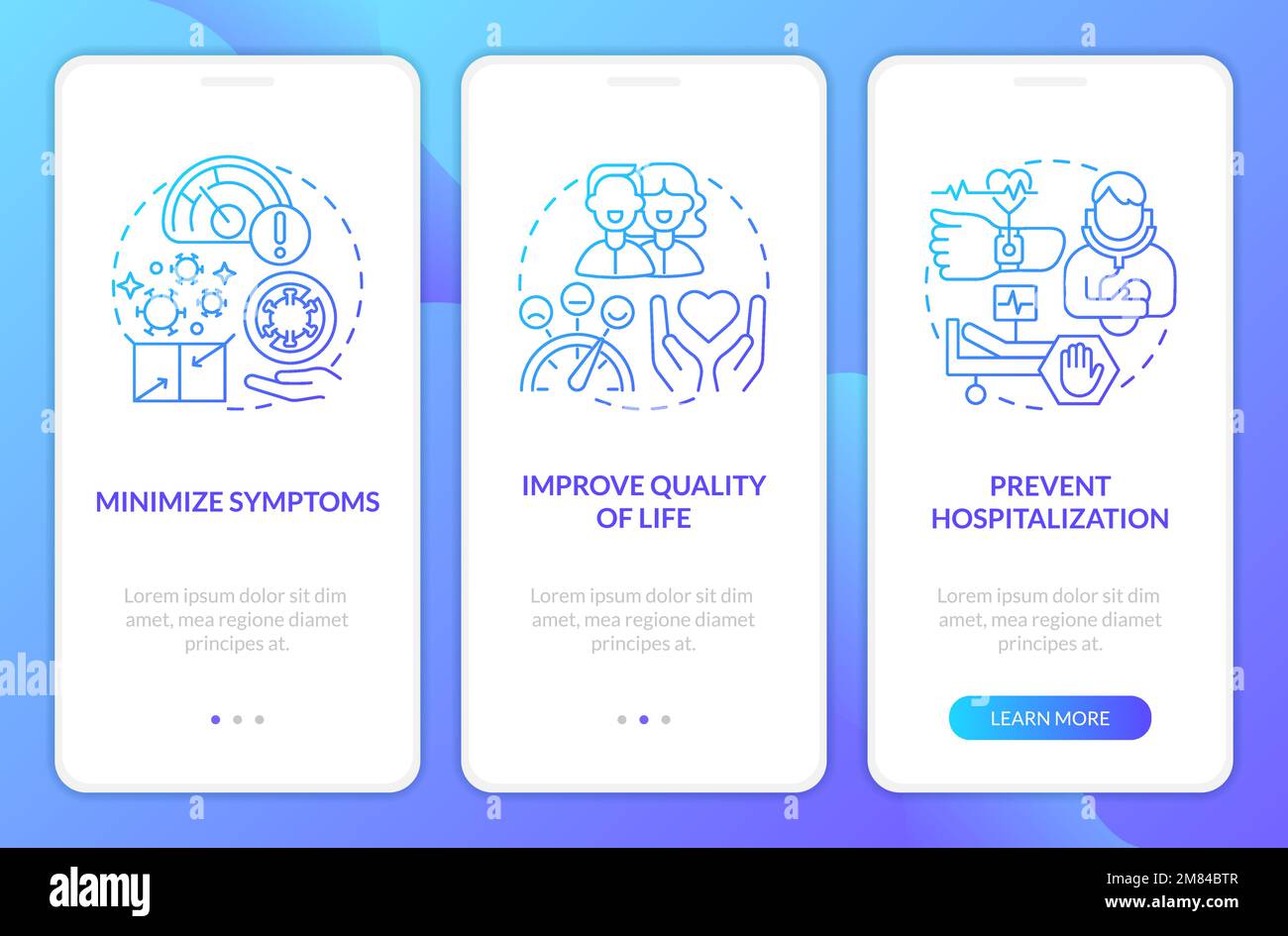 Goals of chronic disease management blue gradient onboarding mobile app ...