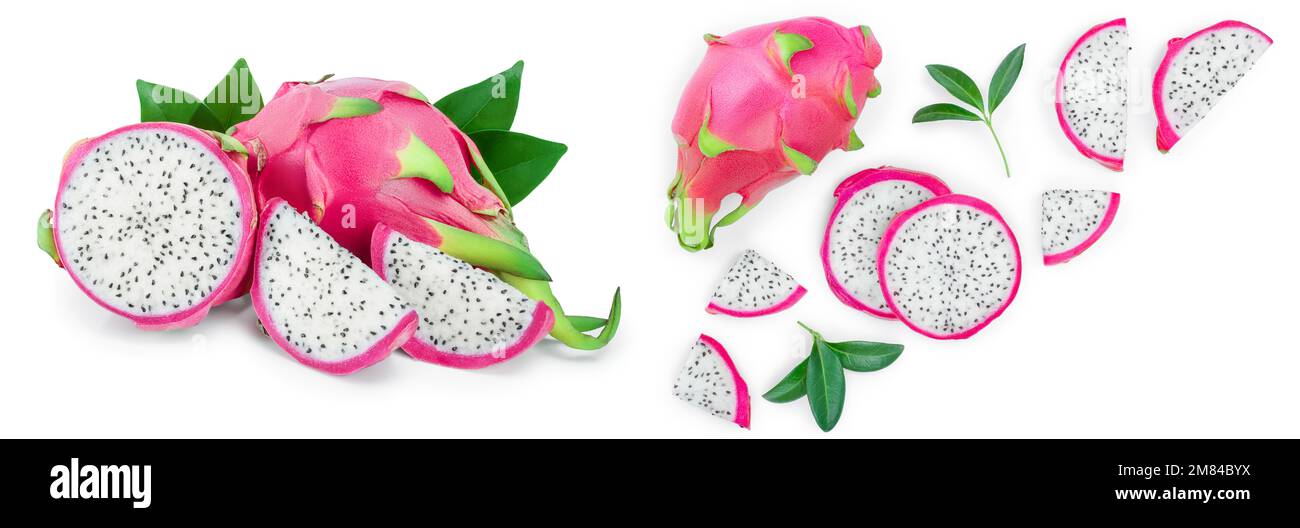 Dragon fruit, Pitaya or Pitahaya isolated on white background with copy ...